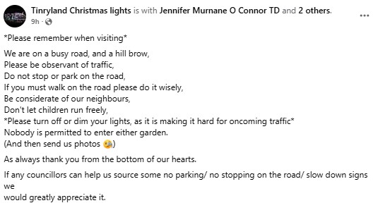 Tinryland Christmas Lights switched on in memory of county Carlow teenager
