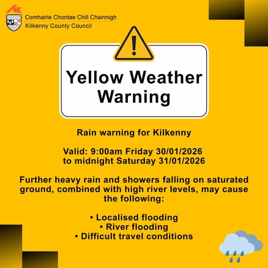 Rivers rising across Carlow and Kilkenny as the rain continues to fall